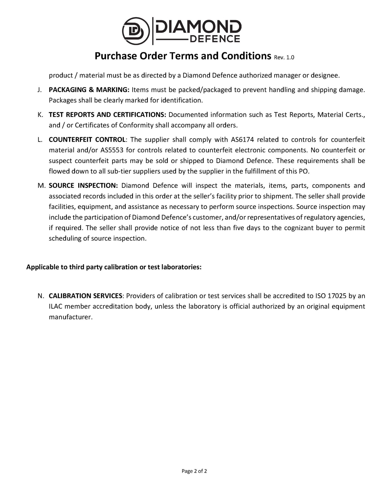 Quality/Certification - Diamond Defence